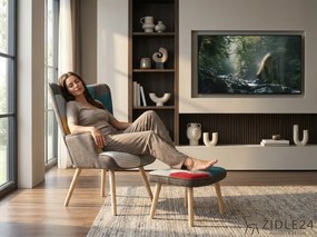 Relaxační křeslo ušák s podnožkou LYRO - patchwork látka