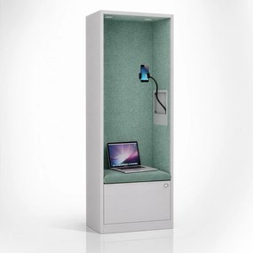 Skříň se sedákem a zónou ticha SALLY MentalBox, šedá konstrukce, zelený sedák, 1850 x 600 x 400 mm
