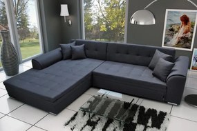 Sedačky-nábytek, SYDNEY moderní rozkládací rohová sedačka s širokou lenoškou, černá, 295x195 cm