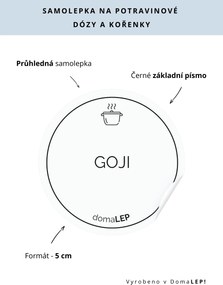 GOJI – průhledná samolepka na dózu, základní písmo, 5 cm | DomaLEP