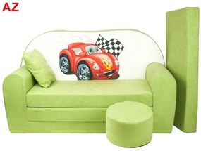 Dětská sedací rozkládací souprava zelená/červené auto AZ