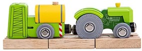 Bigjigs Rail Traktor s vlečkou zelený