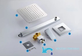 Podomítkový sprchový panel EYN PT23979 s dešťovou sprchou a LED, lesklý chrom a stříbrná