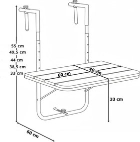 Závěsný balkónový stůl Aretto 60 cm šedý