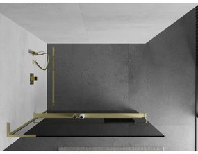 Mexen Kioto+ L, sprchová zástěna Walk-In s poličkou a věšákem 80 x 200 cm, 8mm šedé sklo, zlatý matný profil, 800-080-123-55-40