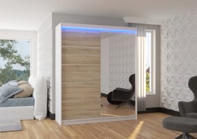 ADRK Furniture Posuvná skříň se zrcadlem a LED osvětlením CARO 180 SW-CAR-W+S-180+L-V321