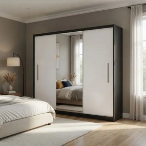 Šatní skříň s posuvnými dveřmi 232 cm se zrcadlem bílá matná  MES PRIMO SZP4/2/1B/2W1L/0/AL
