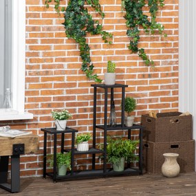 Outsunny stojan na květiny se 4 úrovněmi Vícepatrový stojan na květiny, stojan na květiny na zahradu, balkon, kov, černý, 91x25x83cm| Aosom