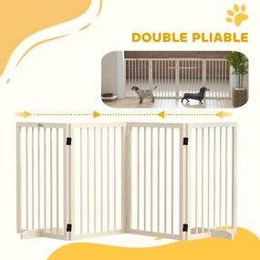 PawHut Bezpečnostní bariéra pro psy - modulární skládací pet plot 4 panely s podpěrnými nohami - 206 x 35,5 x 76 cm z přírodního dřeva