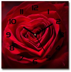Wallmuralia Skleněné hodiny čtverec Červená růže srdce 30x30 cm