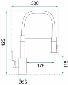 Dřezová baterie REA COLIN s flexibilním ramínkem a sprškou, měď kartáčovaná