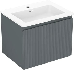 Mexen Rivel, koupelnová skříňka 60 cm s umyvadlem Otis, 1 zásuvka, drážkovaná, grafitová matná/bílá matná, 91A20-06047-1-BF66-W18M01