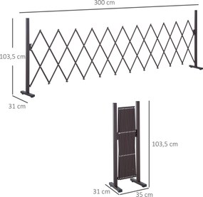 Outsunny nůžková mřížová brána, výsuvná 35-300 cm, ideální pro zahradu, hliník, hnědá, H103,5 cm| Aosom