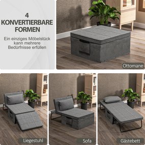 HOMCOM 4-v-1 jednolůžko pro hosty, rozkládací postel, křeslo s otomanem, matrace 8 cm, 5-stupňová regulace výšky, ocelový rám, 188x75x38cm| Aosom