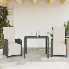 3dílný bistro set s poduškami černý polyratan 3212450