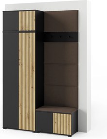 Eka Předsíňová stěna s čalouněnými panely Joey 2 - Černá a Dub Artisan / Tmavá hnědá 2308