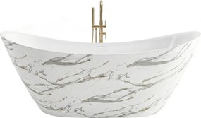 Rea Ferrano Slim, volně stojící vana 170x73 cm, imitace kamene, měděný click-clack, KPL-W8505