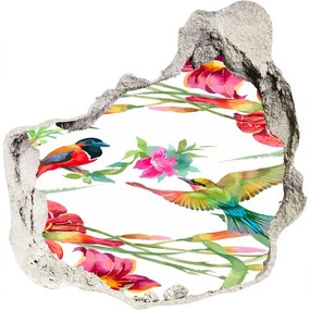 Wallmuralia Díra 3D fototapeta nálepka Egzotičtí ptáci 75x75 cm