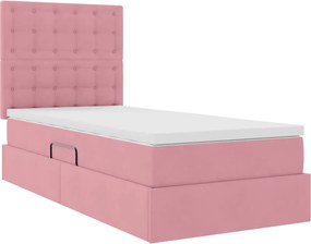 Postel s úložným prostorem a matrací Růžová 90 x 190 cm samet 3372122