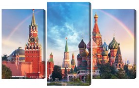 Vícedílný obraz Panorama Rudého Náměstí S Kremlem A Katedrálou Vasila Blaženého Nedostatek Nedostatek Přírodní plátno 150x100