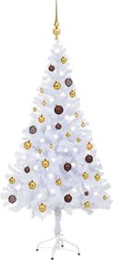 vidaXL Umělý vánoční stromek s LED a sadou koulí 150 cm 380 větviček [3077488] Barva: Bílo-zlatá