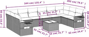 11dílná zahradní sedací souprava s poduškami šedá polyratan 3253017