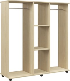 HOMCOM Mobilní skříň s úložným prostorem na 6 kolečkách 120 x 40 x 128 cm Přírodní dřevo