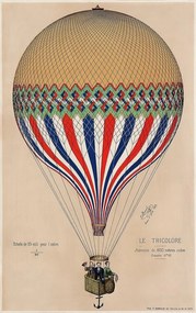 Plakát, Obraz - E. Hamelin - Heißluftballon Le Tricolore, (61 x 91.5 cm)