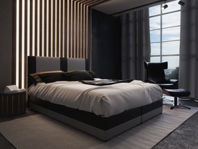 Manželská postel Boxspring 140 cm Pecos Comfort (ekokůže + šedá + černá) (s matrací a úložným prostorem). 1056267
