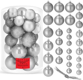 Vánoční baňky stříbrno-šedé mix - 4/5/6cm, sada 30ks