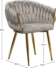 Jídelní křeslo, šedohnědá Taupe Velvet látka/gold chrom zlatý, DEILA