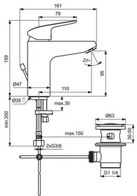 Ideal Standard CeraFlex Baterie páková umyvadlová Grande s výpustí B1713AA