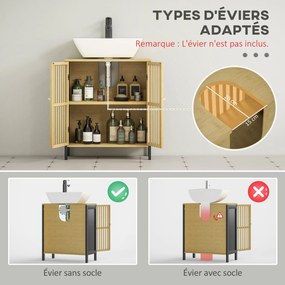 HOMCOM Podložková skříňka pod umyvadlo, koupelnová skříňka se zásuvkami 60 x 30 x 70 cm v černé a přírodní bambusové barvě