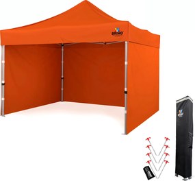 BRIMO Prémiový Párty stan 3x3m Hliník | Nejvyšší odolnost - s 3 stěnami - Oranžová P. Alu