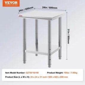 Pracovní stůl 61 × 61 × 81,3 cm z nerezové oceli NSF pro na přípravu komerčních