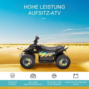 HOMCOM Elektrická čtyřkolka pro děti 18-36 měsíců, na baterie 6V s vpřed a vzad, maximální zatížení 20 kg, 72x40x45.5 cm, černá