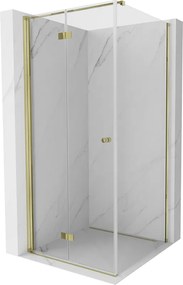 Mexen Mist-F T, 1-křídlý ​​skládací sprchový kout levý 95 x 95 cm, čiré sklo, zlatý lesklý profil, 8A6T-095-095-50-00-L