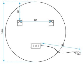 Kulaté dotykové zrcadlo s LED osvětlením MMJ 90 cm černé