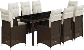 9dílný zahradní bistro set s poduškami hnědý polyratan 3277070
