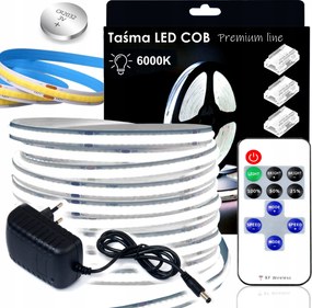Set Led pásek Cob Neon 5m 6000K Bílý Studený Kompletní sada Bonus