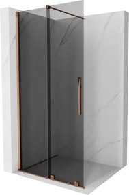 Mexen Velar, sprchová zástěna s posuvnými dveřmi Walk-in 75 x 200 cm, 8mm šedé sklo, růžové zlato, 871-075-000-43-60