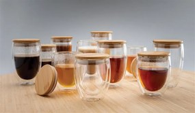 Set dvou dvoustěnných sklenic s bambusovým víčkem, 350ml, XD Design, čirá