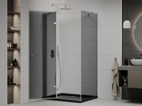 Mexen Roma, sprchový kout s křídlovými dveřmi 80 (dveře) x 120 (stěna) cm, 6mm šedé sklo, chromový profil + slim sprchová vanička černá + chromový sifon, 854-080-120-01-40-4070