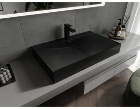 Mexen Poli, umyvadlo na desku z konglomerátu 1/O 80 x 48 cm, černá matná, 23028071