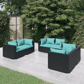 vidaXL 6dílná zahradní sedací souprava s poduškami polyratan [3102298] Barva: Černá a modrá water blue