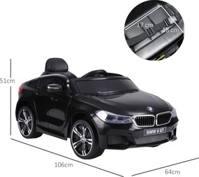 HOMCOM Elektrické auto BMW 6GT pro děti od 3 let, 6V bateriové vozidlo s dálkovým ovládáním, světly a zvuky, MP3 USB, nosnost 30 kg, 106x64x51 cm, če…