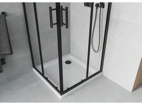 Mexen Rio, sprchový kout s posuvnými dveřmi 90x90x190 cm, 5mm čiré sklo, černý profil, bílá sprchová vanička SLIM, 860-090-090-70-00-4010B