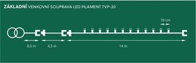 Světelný řetěz Šiška, 20 LED žárovek Filament, černý kabel, základní