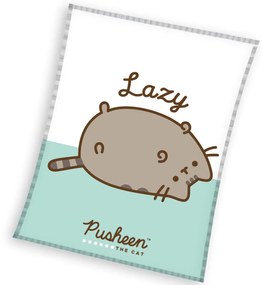 Carbotex deka z mikrovlákna (coral fleece) dětská KOČIČKA PUSHEEN LAZY CAT, mentolová, 130x170cm