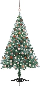 vidaXL Námrazou pokrytý vánoční stromek LED sada koulí a šišky 150 cm [3077527] Barva: Růže